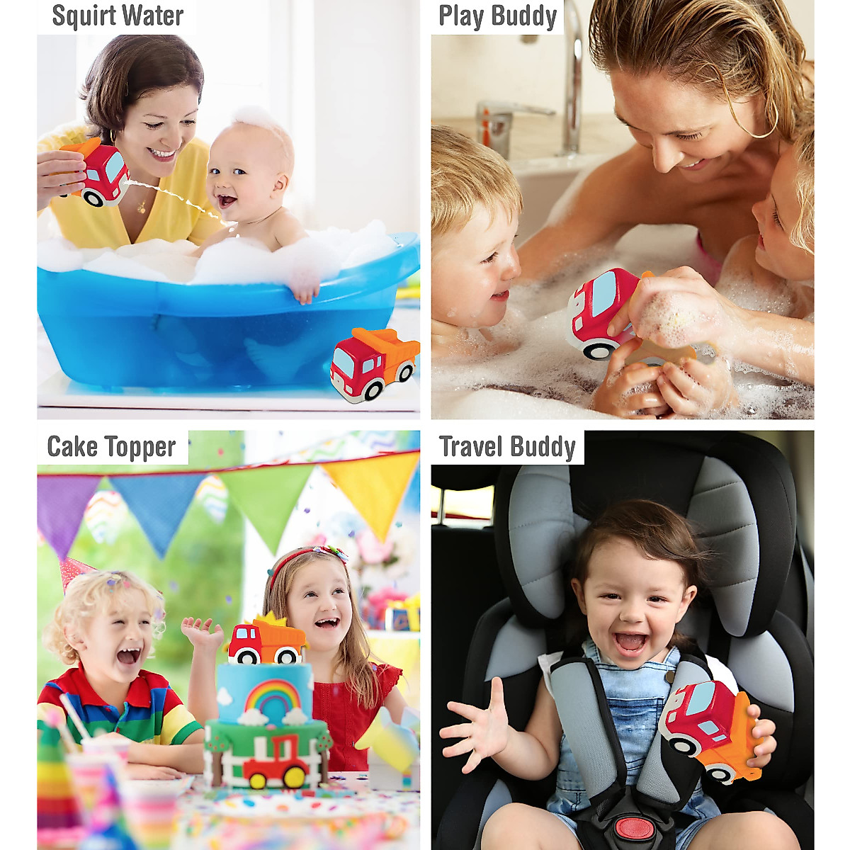 DolliBu Dump Truck Bath Buddy Squirter - Floating Truck Rubber Bath Toy, Fun Water Squirting Bathtime Play for Toddlers, Cute Construction Vehicle Toy for The Bathtub, Beach, & Pool for Girls & Boys