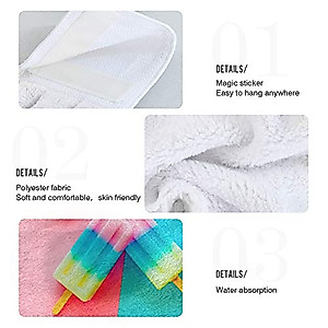 YYZZH Fruit Popsicle Ice Cream Stick On Pastel Color Blue and Pink Soda Strawberry Lemon Popsicle Kitchen Hand Towels with Hook & Loop Set of 2 Absorbent Bath Hand Towel Hanging Tie Towel