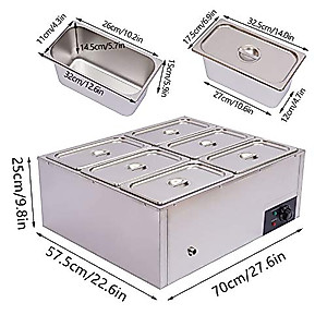 Eapmic Commercial Electric Food Warmer 6-Pan Countertop Steam Table Food Warmer Stainless Steel Bain Marie Steam Pan Warmer with Lids for Parties Buffets, Restaurants 850W 5.2Qt/Pan