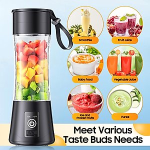 Portable Blender Personal Size Blender - Blender for Smoothies and Shakes, Mini Blender with Six Blades in 3D, Small Blender 380Ml Travel Cup, Freshly Squeezed for Picnic/Sprots