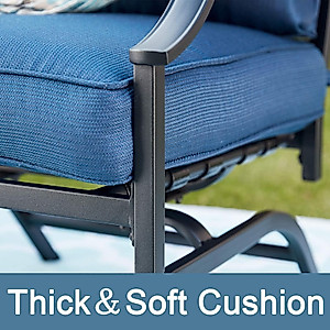 Top Space Rocking Patio Chairs Outdoor Metal Furniture Motion Spring Chair Black Dining Bistro Set with Padded Cushion for Garden Balcony Porch