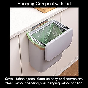 Cq acrylic Hanging Trash Can with Lid 2.4 Gallon Kitchen Compost Bin for Under Sink 9L Plastic Wall Mounted Waste Basket,Small Kitchen Garbage Can,Food Waste Bin for Countertop