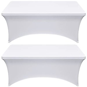 Yastouay 2 Pack 6ft Stretch Table Cloth Spandex Table Cover Tight Fitted for 6ft Rectangular Tables White Washable Tablecloths for Party, Wedding, Banquet, Outdoor (White, 6 Ft)