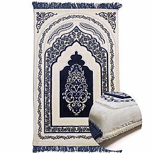 Modefa Luxury Foam Prayer Rug | Padded Cushion Janamaz Sajjada | One Inch Thick Soft Velvet Islamic Namaz Sajadah Carpet (Blue)