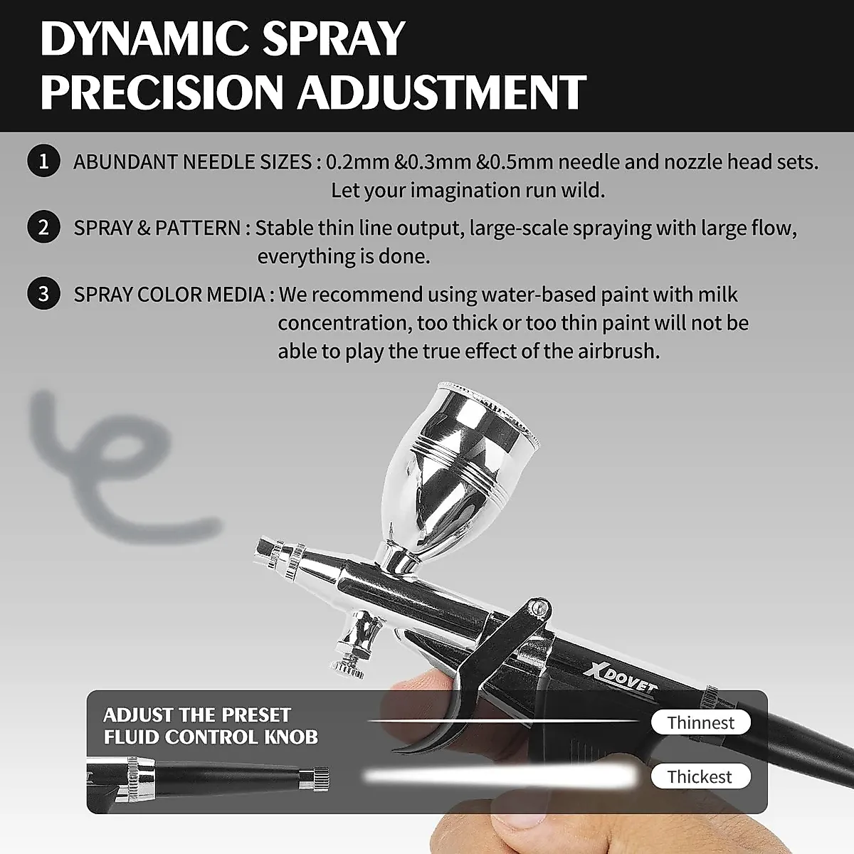XDOVET Dual-Action Trigger Airbrush Kit Air Brush Painting Set with 0.3mm/0.5mm/0.8mm Needles,2cc/5cc/13cc/20cc/40cc Paint Cup, Air Hose for Tattoo, Makeup, Nail, Model, Art Hobby - for Pro & Beginner