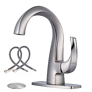 WOWOW Single Handle Bathroom Faucet, 1 Hole, High Arc, Brushed Nickel, Pop-up Drain, Solid Brass, Commercial Bathroom Sink Faucet, Basin Vanity Bar Faucet