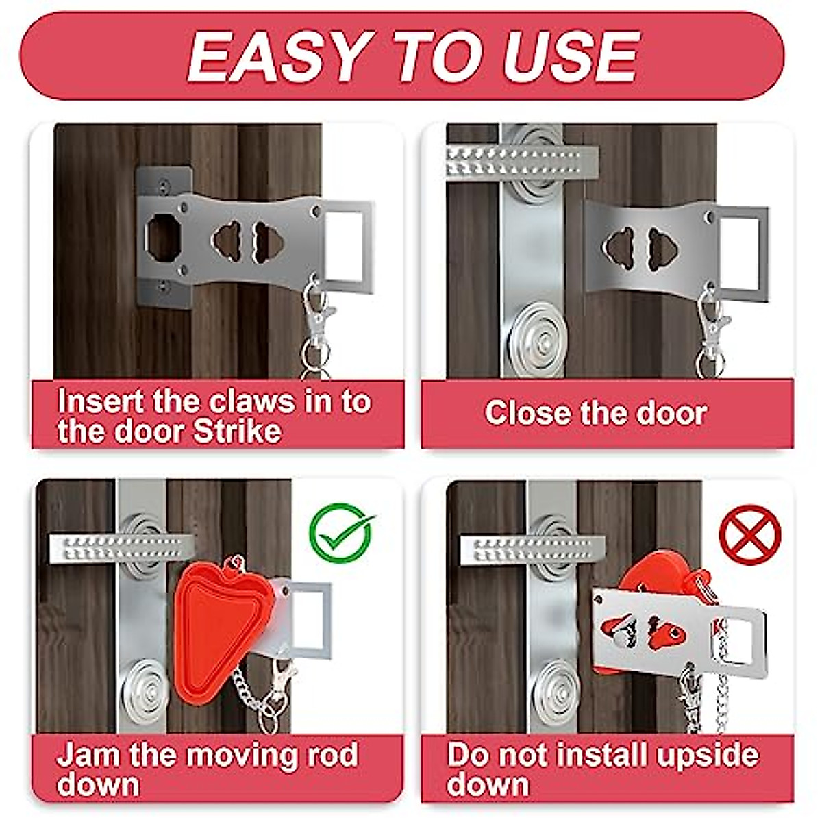 Portable Door Lock,Hotel Door Locks for Travelers,Door Lock Security,Door Lock Latch for Additional Privacy and Safety,Travel Lockdown Locks for Traveling, Hotel, Home, Apartment, School (2 Pack)