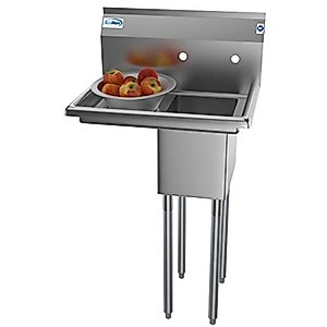 KoolMore 1 Compartment Stainless Steel Commercial Kitchen Prep & Utility Sink with Drainboard - Bowl Size 10" x 14" x 10", Silver, SA101410-12L3