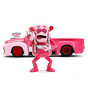 1956 F-100 Pickup Truck Pink with Graphics and Franken Berry Diecast Figure Franken Berry Hollywood Rides Series 1/24 Diecast Model Car by Jada 32025