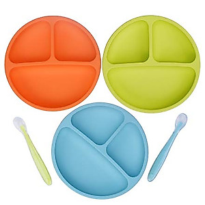 KingKam Kids Divided Plates -100% Safe BPA Free Soft Silicone Baby Toddler Plate, Dishwasher-Microwave Safe & Unbreakable Feeding set