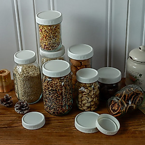 Bedgeta 9 Pack Upgraded White Regular Mouth Mason Jar Lids with Silicone Ring, Plastic Mason Jar Lids For Ball & Kerr and More, 70mm Regular Plastic Mason Jar Lids