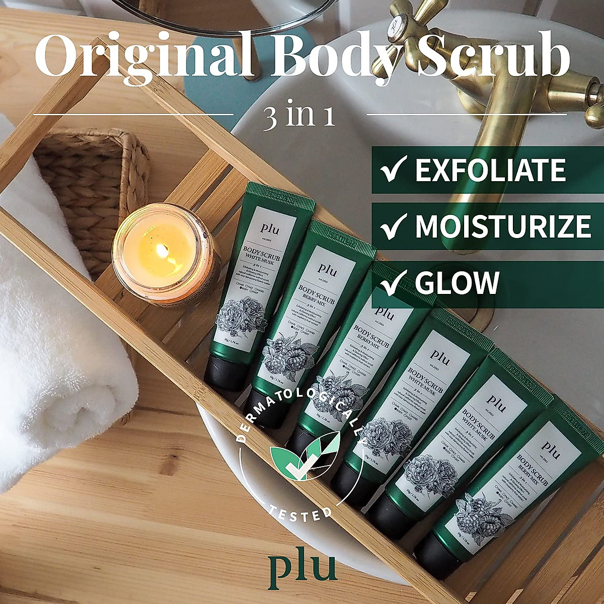 PLU Original Walnut Body Scrub Polish - Rosemary Herb - Exfoliating & Moisturizing & Glow - for Acne, Cellulite, Stretch Marks, Spider Veins - Fresh Chamomile & Rosemary Scent, 6.76 oz.