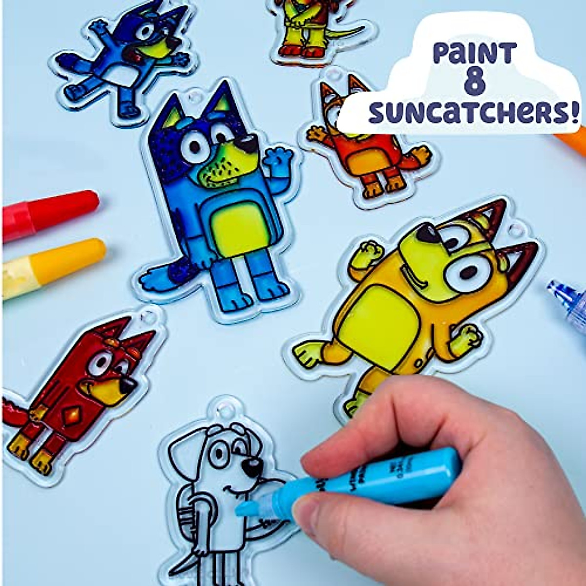 Bluey Window Art Suncatchers Kit for Kids to Paint, Great at-Home Kids Craft Activity or Bluey Birthday Party Idea, Toys for Kids Ages 3, 4, 5, 6