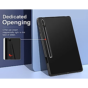 MoKo Case Fits Samsung Galaxy Tab S8 Plus 12.4 Inch 2022 (SM-X800/SM-X806) /S7 FE 2021/S7 Plus 2020, Shockproof Full Body Trifold Stand TPU Back Cover Case with Pen Holder Slot/Auto-Wake, Black