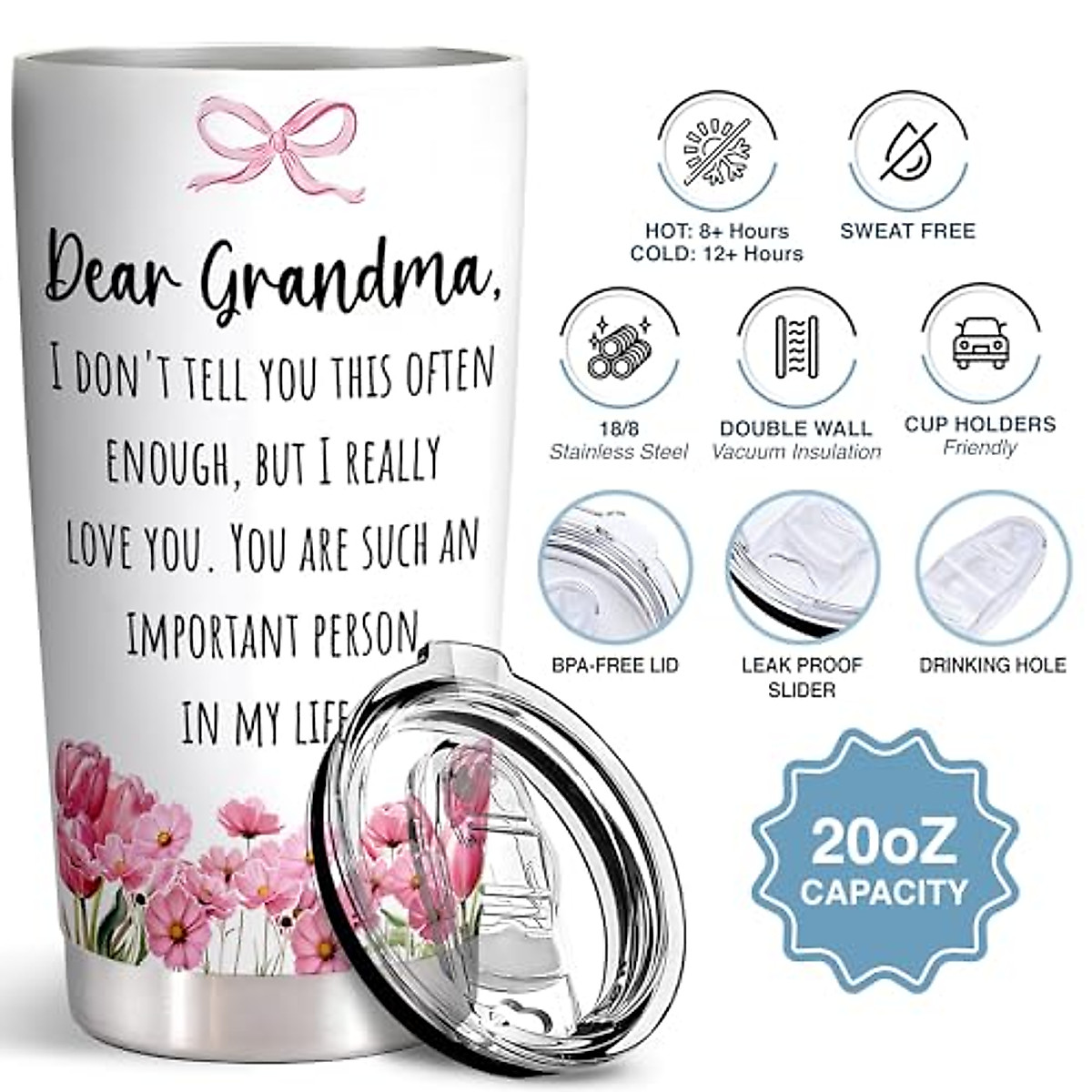 WIPI Happy Mothers Day Gifts for Grandma Cup Tumbler, Gifts for Grandma Birthday Valentine Christmas and Holiday, Christian Tumblers for Women Mom Wife and Loved Ones, Mom Coffee Tumbler 20 Oz