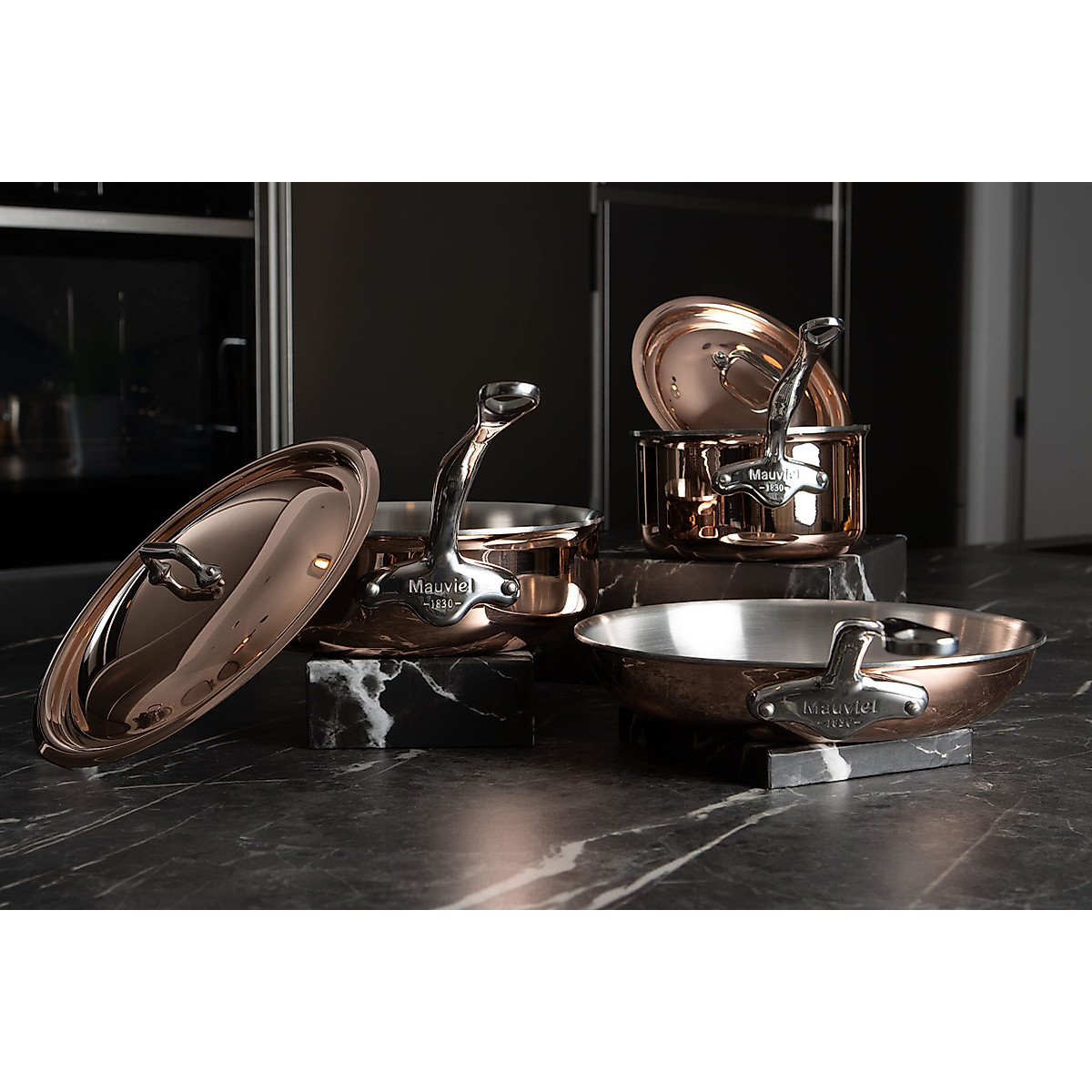 Mauviel M’6S 6-Ply Polished Copper & Stainless Steel Splayed Curved Saute Pan With Cast Stainless Steel Handle, 2.1-qt, Made In France