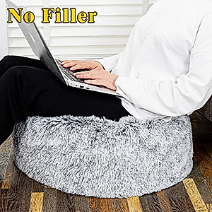Asuprui Grey Ottoman Foot Rest(NO Filler) Pouf Cover Unstuffed Floor Pouf Ottoman 20x20x12 Inches Round Pouf Seat Floor Bean Bag Chair Foldable Floor Chair Storage for Living Room Bedroom Cover ONLY