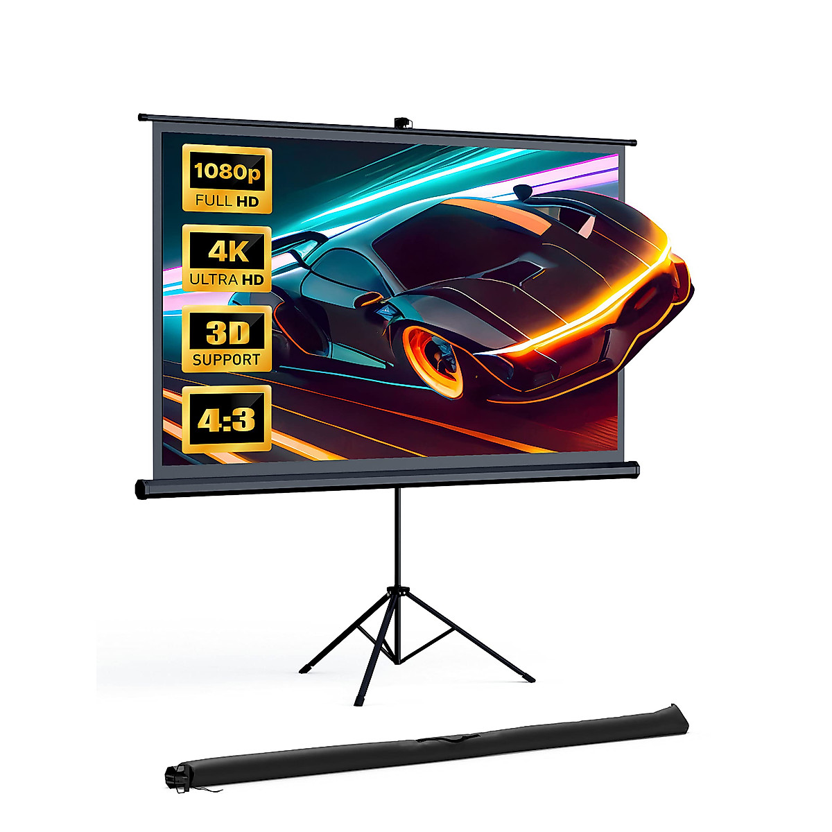 HYZ Projector Screen 120 inch 4K HD with Wrinkle-Free Design & 120 inch Portable Indoor Outdoor Projection Screen 16:9 4K HD Wrinkle-Free Foldable Movie Screen