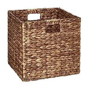 IsVie Woven Hyacinth Storage Baskets 3 Pack, Rectangle Storage Container Organizer Baskets with Built-in Handles Home Organizing Laundry Organizer Cube Baskets (Brown, Set of 3)