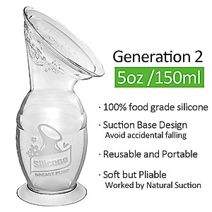 haakaa Manual Breast Pump with Suction Base and Upgrade Silicone Lid(5oz/150ml)