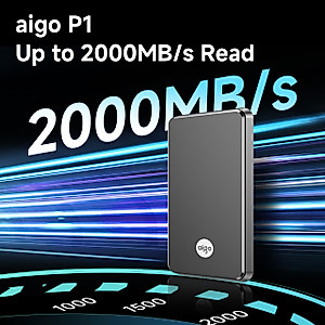 aigo External SSD 1TB Portable SSD Up to 2000 MB/s Read USB 3.2 Gen 2x2 USB-C USB-A External Solid State Drive Dust-Resistant Type-C Smartphone Windows PS5 Xbox PS4