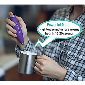 Elementi Milk Frother Wand with Double Whisk - Coffee Frother Electric Stirrer - Matcha Whisk & Drink Mixer Handheld - Hand Held Milk Frother & Electric Whisk for Coffee (Purple)