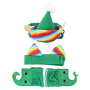 POPETPOP 4Pcs Cat Elf Costume - Cute Cat Christmas Costume Xmas Clothes Green Elf Outfit for Small Pets Cat Costume Accessories
