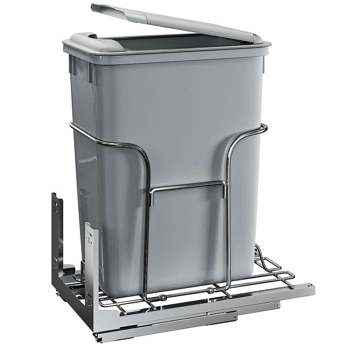 34-Quart Pull-Out Trash Can with Soft Close and Lid for 14.2" W x 22" D x 24.8" H Min Cabinets, Sliding Under Mount Kitchen Pullout Waste Container Trash Can, Gray