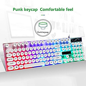 shlutesoy GTX300 Wired USB Colorful LED Backlit Gaming Keyboard with Mouse for PC Laptop White