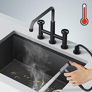 KRAUS Urbix Color-Changing Industrial Bridge Kitchen Faucet with Side Sprayer and ColorSmart Technology in Matte Black/Grey, KPF-3125MBGRCC