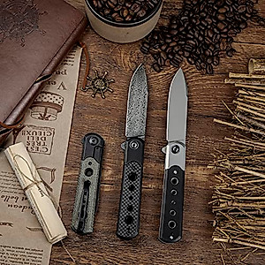 CIVIVI Banneret Folding Pocket Knife, 3.48 inch Damascus Blade Twill Carbon Fiber Inlay Handle Reversible Pocket Clip, EDC Knife for Utility Hiking Camping Fishing Work Outdoor C20040D-DS1