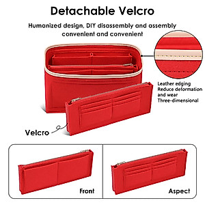 KESOIL Small Purse Organizer insert for Handbags,Small Bag Organizer,Bag Divider,Felt Organizer Insert Compatible with LV Speedy,Onthego,Alma,NeoNoe,Noe,with Zipper Pocket and Bag in Bag (Red, Small)