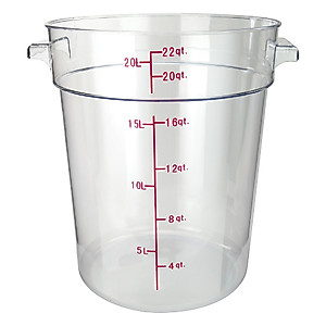 Winco Polycarbonate Round Food Storage Container, 22 Quart