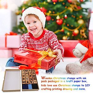 HOWAF 24pcs Wooden Christmas Stamps with Ink Pad for Kids Crafting Card Making Painting, Christmas Stamp for Children DIY Scrapbooks Wrapping Paper Gift Christmas Party Bag Fillers Favor Supplies Xmas