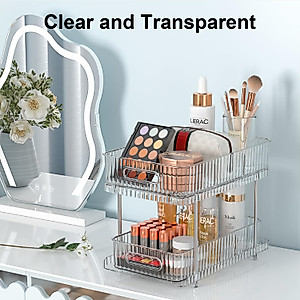 Fowooyeen 2 Pack Bathroom Cabinet Organizer, 2 Tier Pull Out Clear Under Sink Organizers and Storage, Multi-Purpose Kitchen Pantry Medicine Organization and Storage Shelves Bins with Movable Dividers