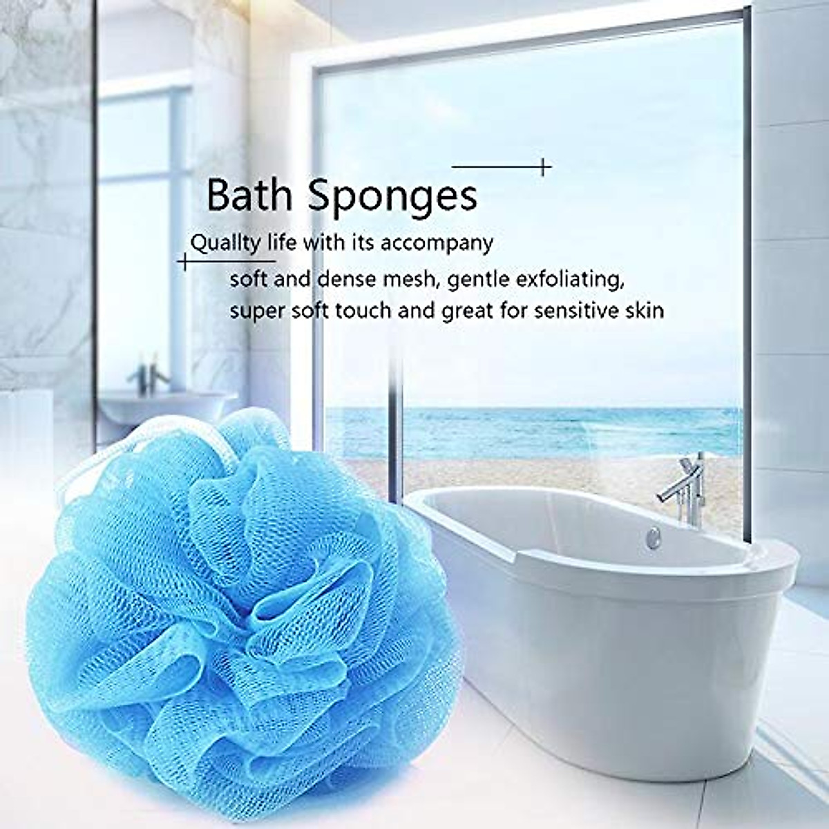 Cosywell Bath Sponges Bath Loofahs Mesh Pouf Shower Wash Ball Large 5 Packs 60g Each Soft Eco-Friendly for Men& Women Cleanse, Smooths Skin, Exfoliating