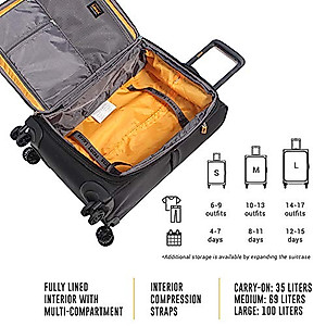 LUCAS Designer Luggage Collection - 3 Piece Softside Expandable Ultra Lightweight Spinner Suitcase Set - Travel Set includes 20 Inch Carry On, 24 Inch & 28 Inch Checked Suitcases (Black)