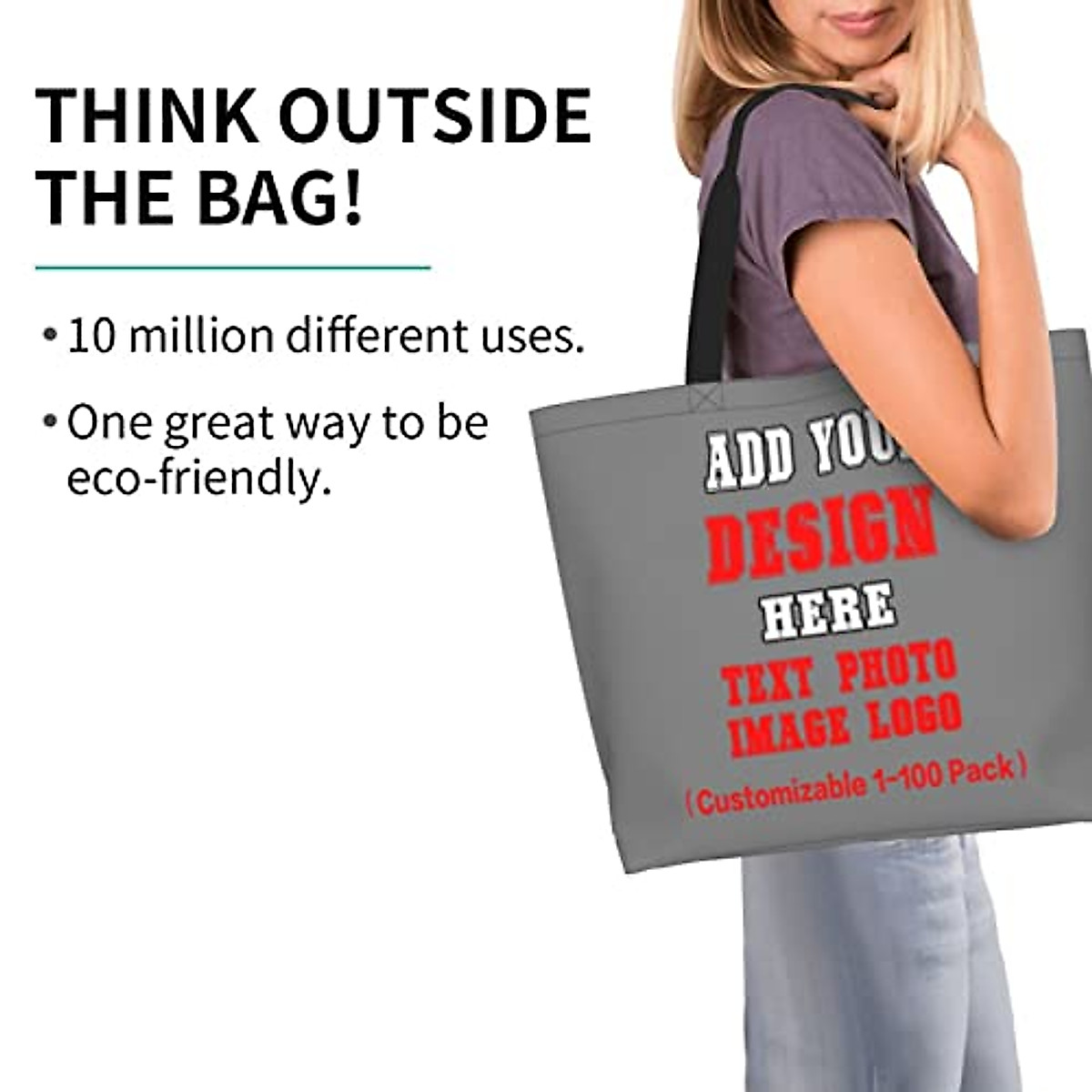 Custom Bag Personalized Bag Customized Gifts For Women Design Company Logo Name Travel Bag Shopping Shoulder Bag Custom Gift Gray Tote Bag