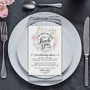 Wedding Thank You Place Cards - Set of 50 - Floral Wedding and Newly Weds Accessories, Wedding Planning Supplies, Great for Guest Dinner Table Settings, Blank Stationery