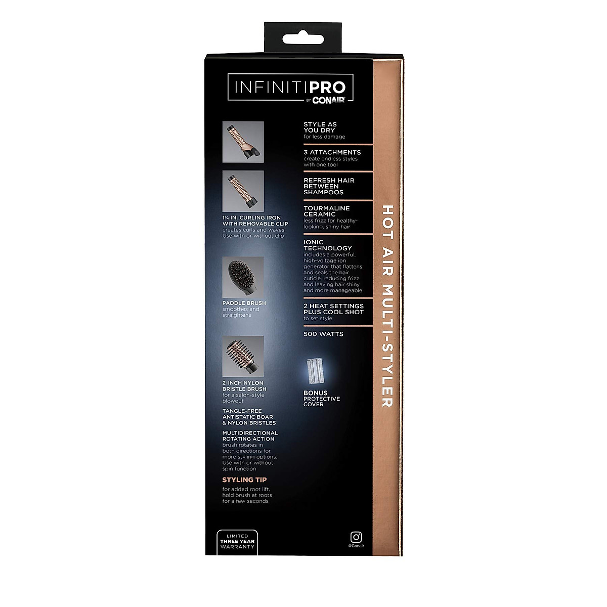 Conair Hot Air Multi-Styler, Rose Gold, Ceramic, Corded Electric, Volumize, Curl, Wave, Smooth