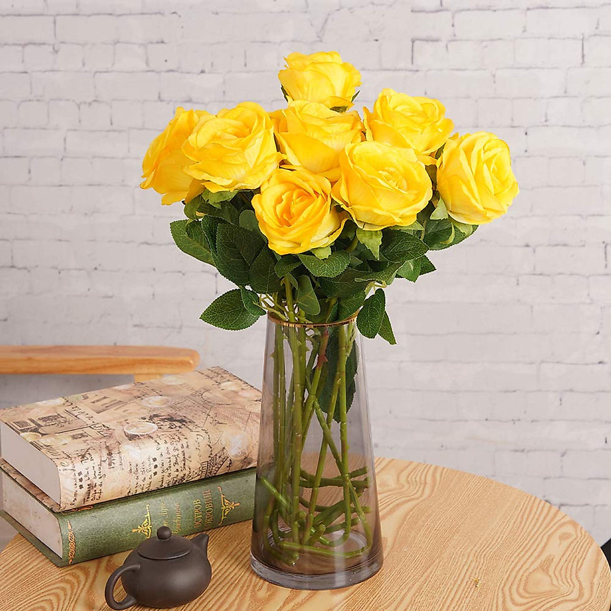 Plobach 12PCS Rose Artificial Flowers Silk Roses Single Long Stem Fake Rose Flower Bouquet Realistic Touch Blossom Arrangement for Wedding Bridal Shower Home Garden Décor (Red-Box)