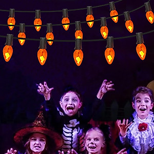 C7 Flickering Flame Light Bulbs, 12 Pack Orange Flickering Light Bulbs E12 Candelabra Base Light Bulbs, 1 Watt Edison Light Bulb for Chandelier Night Light Candle Lamp Christmas Halloween Decoration