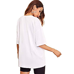 Verdusa Women's Casual Basic Round Neck Half Sleeve Oversized Tunic Tee Shirt White L