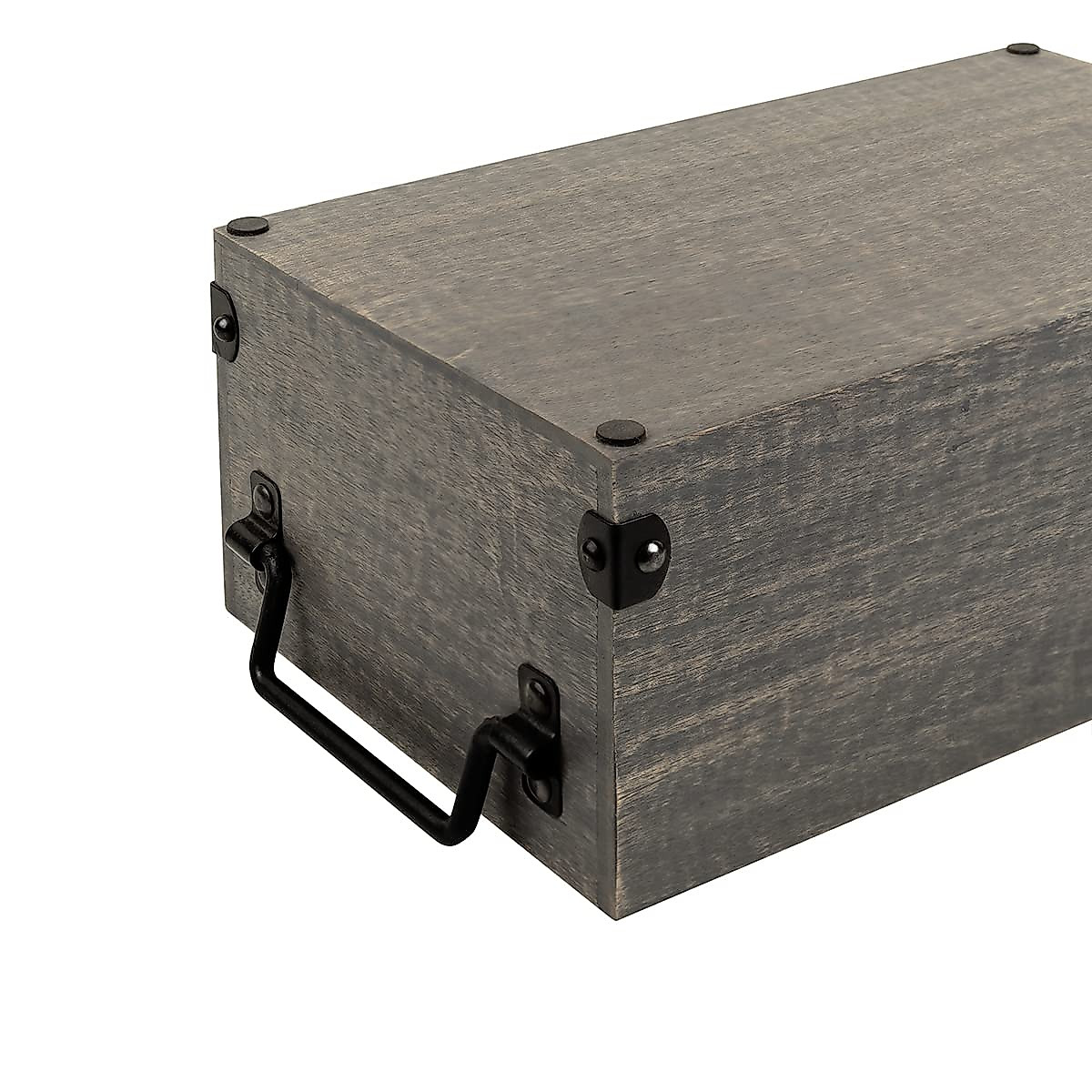 GoCraft 4 Compartment Flatware Caddy, Cutlery Utensil Holder, Silverware Condiment Organizer with Napkin Holder for Kitchen, Dining, Picnics, Grey Washed Mango Wood Caddy with Metal Handles