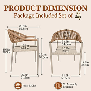 TWT Patio Chairs Set of 4 Outdoor Stackable Dining Chairs for All Weather, Breathable Textilene Garden Outdoor Furniture for Backyard Deck, Light Brown