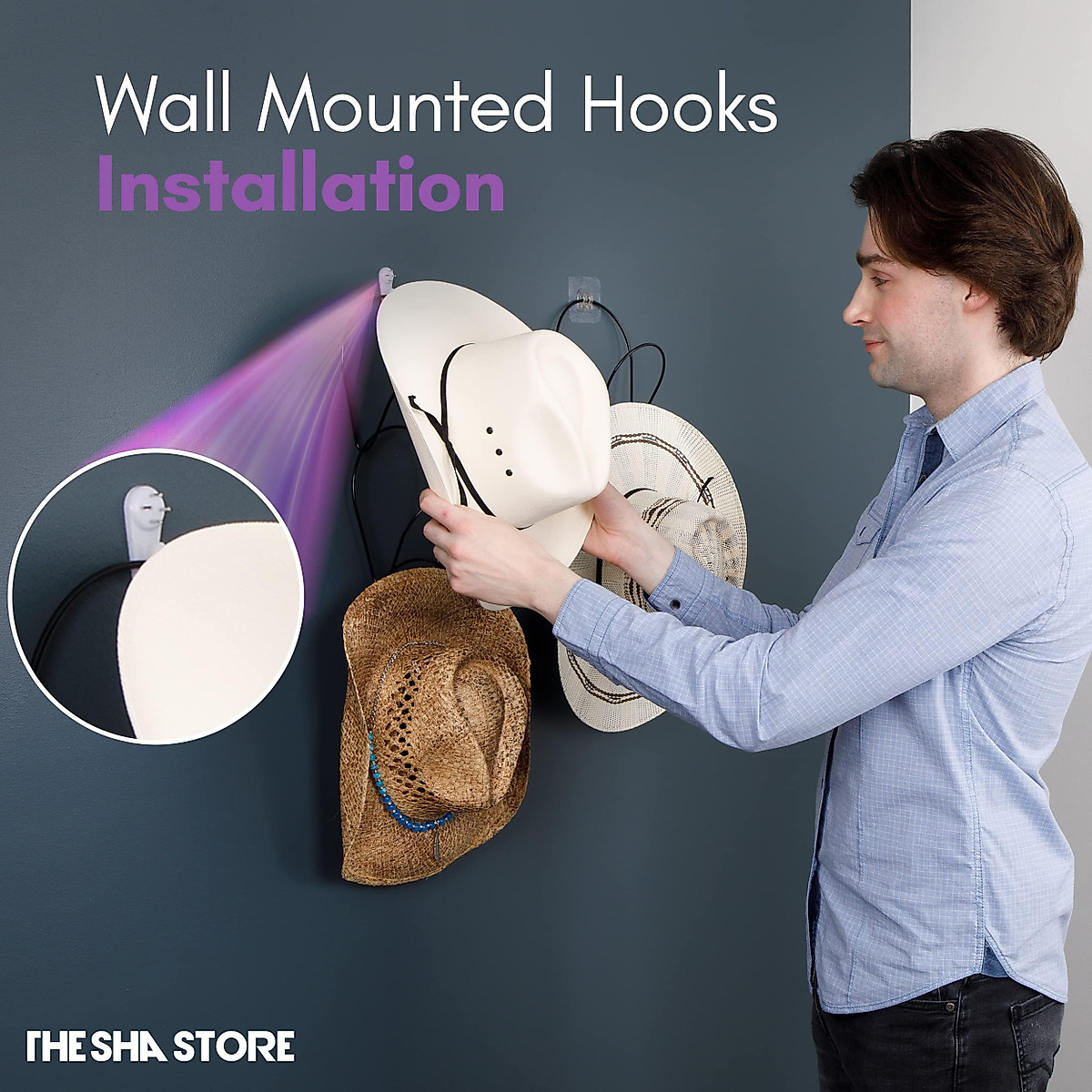 Cowboy Hat Rack for Wall - 5 Pieces Cowboy Hat Holder for Trucks, Durable Metal Hat Rack for Cowboy Hats for Perfect Shape