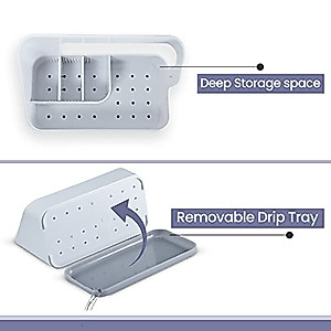 Cheer Collection Toiletry Organizer and Sponge Caddy, Countertop Organizer for Kitchen and Bathroom Sink with Removable Dividers and Drain Tray