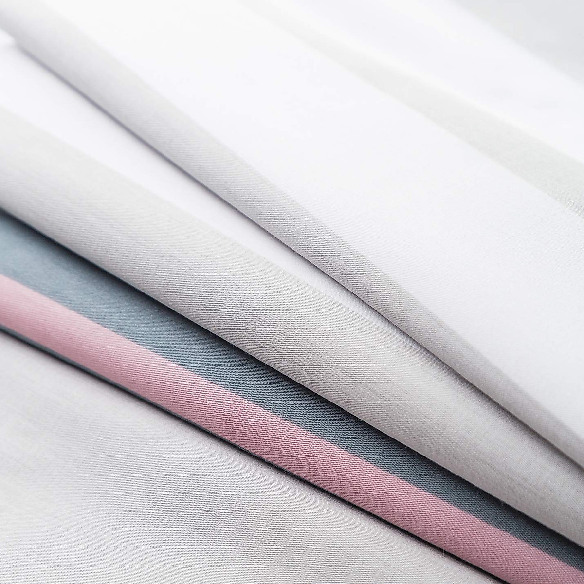 SUSYBAO Pink Striped Duvet Cover King 100% Cotton Gray White Striped Duvet Cover 3 Pieces Set 1 Farmhouse Horizontal Stripe Duvet Cover with Zipper Ties 2 Pillowcases Soft Grey Geometric Bedding