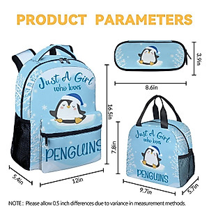 CUNEXTTIME Penguin Backpack with Lunch Box, Set of 3 School Backpacks Matching Combo for Girls Boys, Cute Blue Bookbag and Pencil Case Bundle