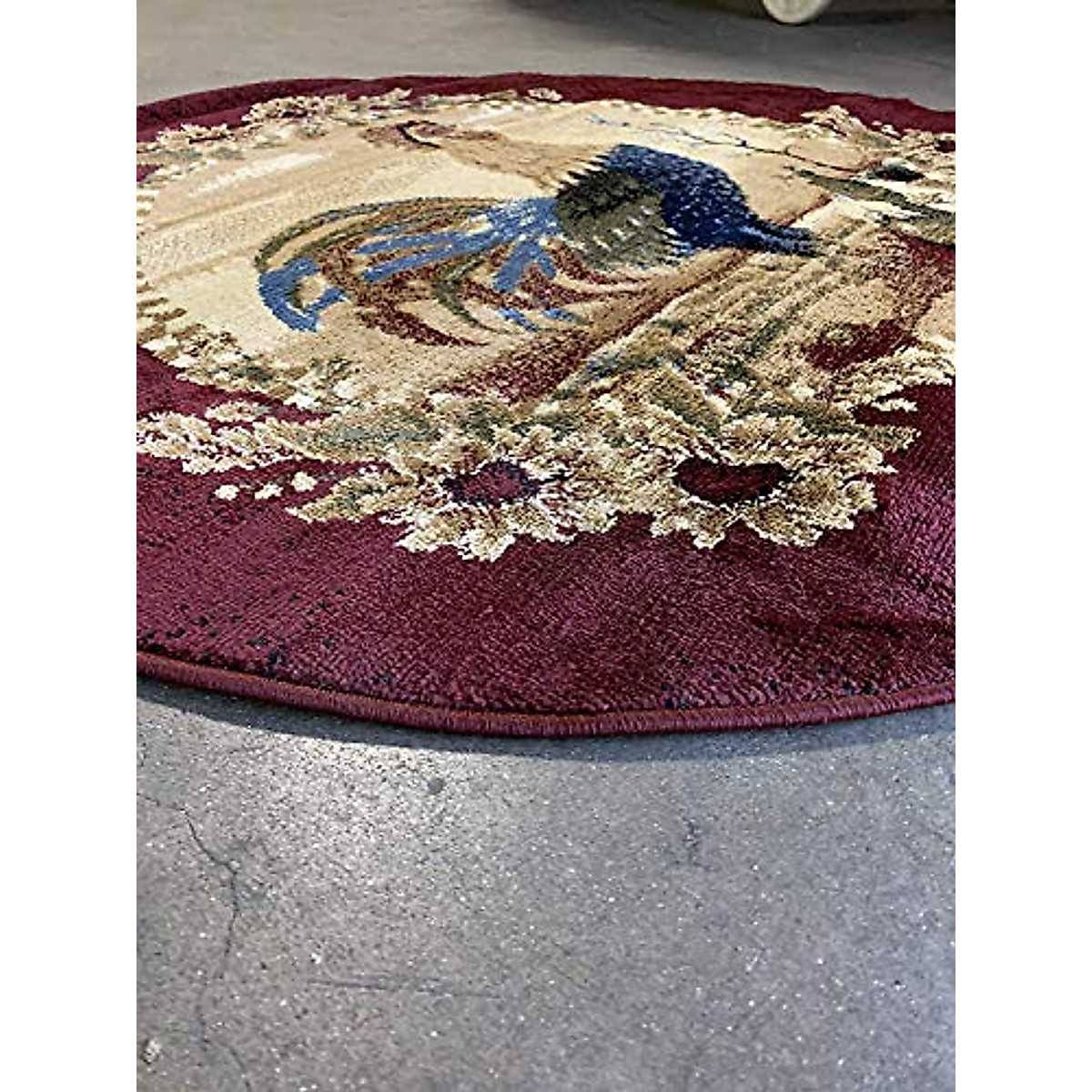 Carpet King Rooster Style Round Sunflower Country Area Rug 256,000 Point Area Rug Burgundy Blue Beige Black Bellagio Swirl Design M09AB (4 Feet X 4 Feet)